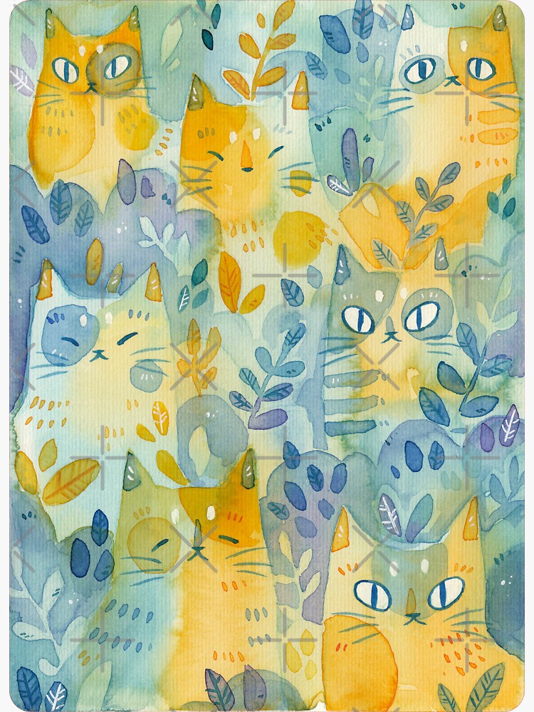 "Kitties In the Moss" Sticker by kattvalk | Redbubble