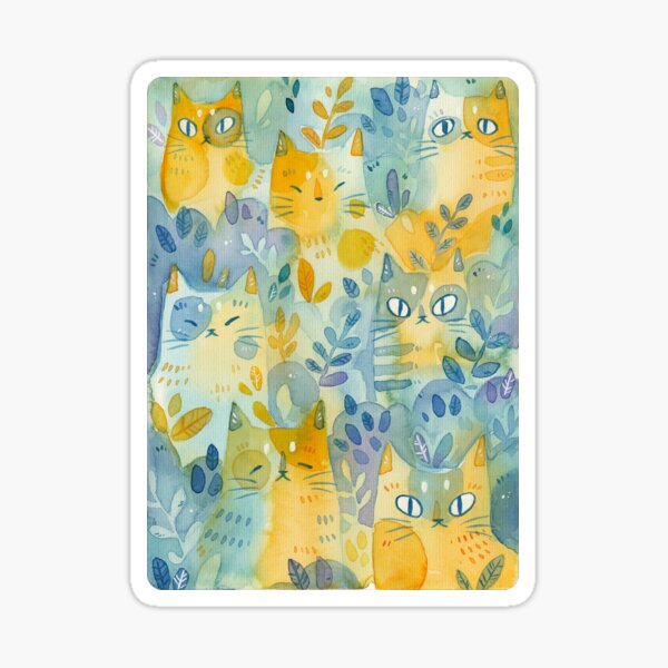 "Kitties In the Moss" Sticker by kattvalk | Redbubble