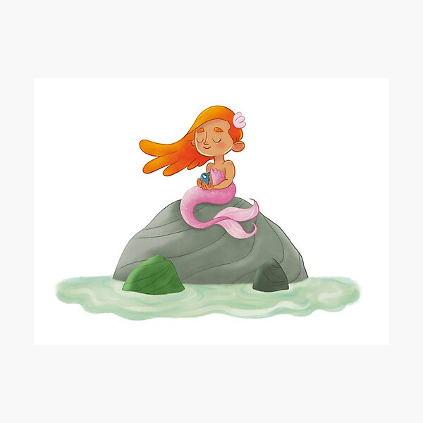 "Colorful little mermaid girl with a baby bird" Photographic Print for ...