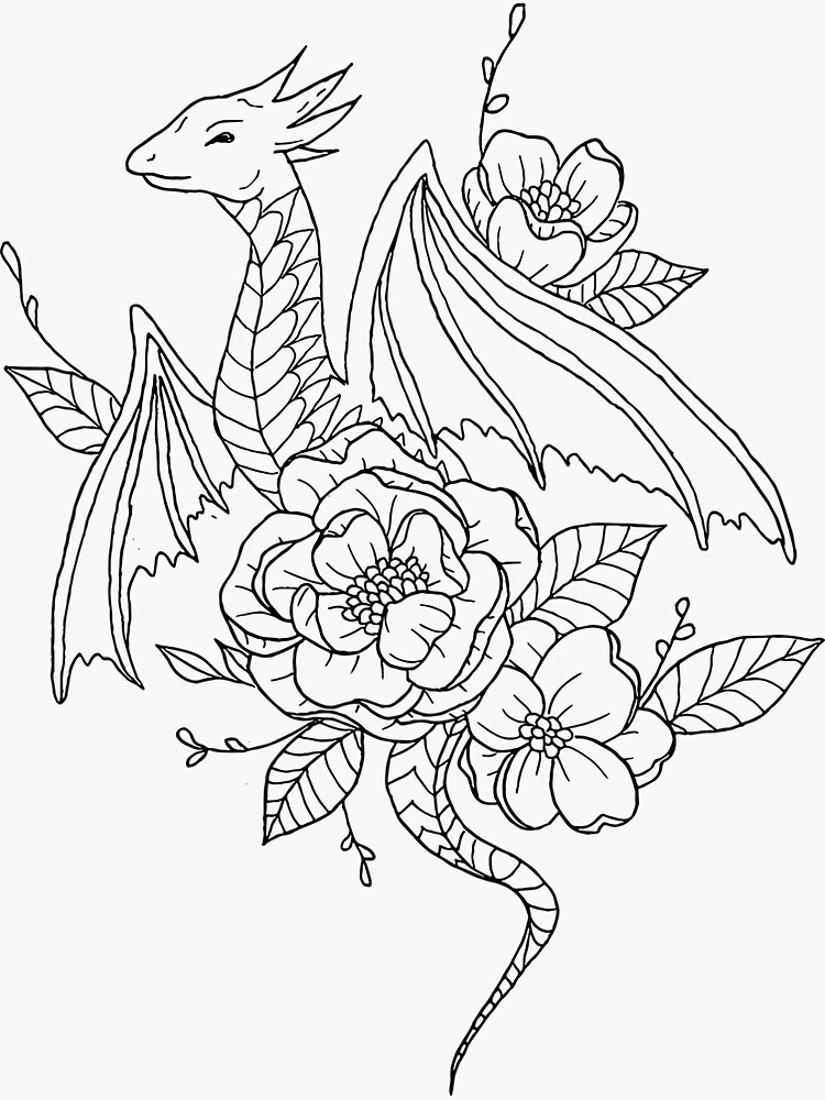 "Dragon with Flowers" Sticker for Sale by kristen-riddle | Redbubble