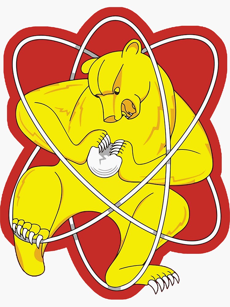 Pegatina «Zheleznogorsk, Rusia Bandera: Oso atómico destroza átomo» de dru1138 | Redbubble