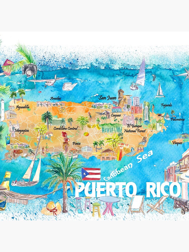 Chapa «Mapa de viaje ilustrado de las islas de Puerto Rico con ...