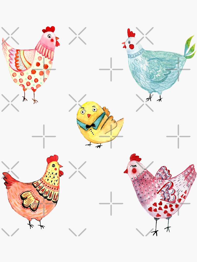 "Watercolour Hens Sticker Pack" Sticker for Sale by Scubedesign | Redbubble