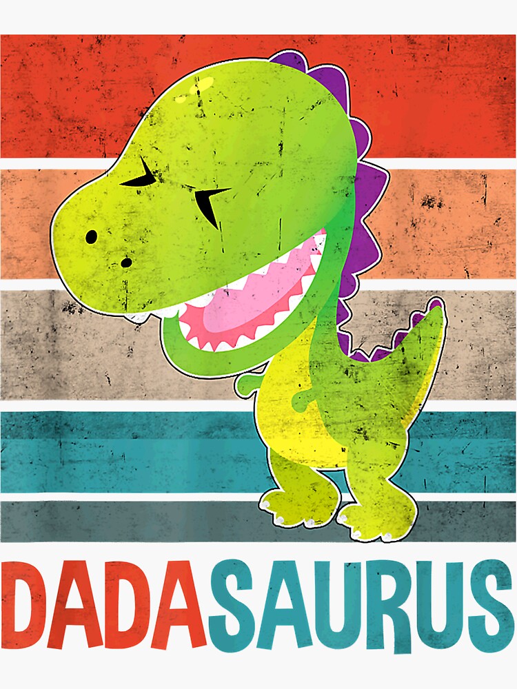"Mens Retro Cute Vintage Dadasaurus Dad T Rex Daddy Saurus" Sticker for ...