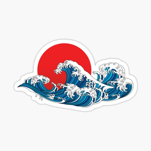 "Great Wave and Red Sun" Sticker for Sale by WorldCulture | Redbubble