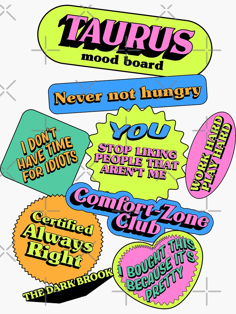 "Retro Taurus Zodiac Sign Stickers - Astrology Mood Board Aesthetic ...