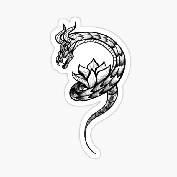 "Horned White Snake Wrapped Around Flower Oriental Japanese Design ...