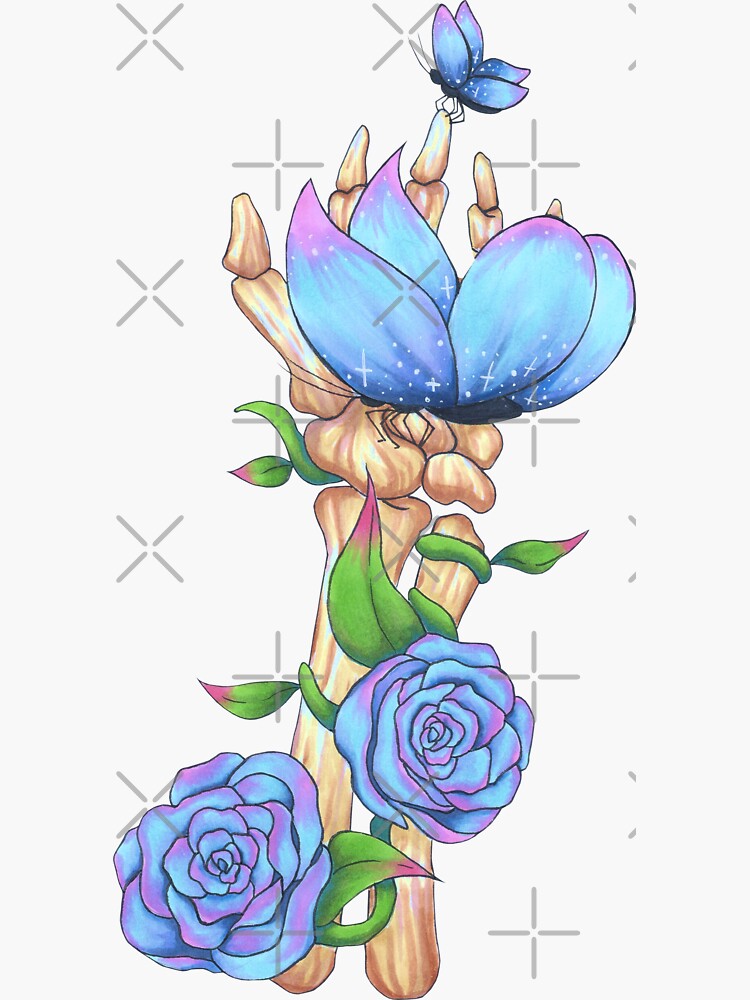 "The Skeleton Hand Wrapped in Flowers and Butterflies" Sticker for Sale ...