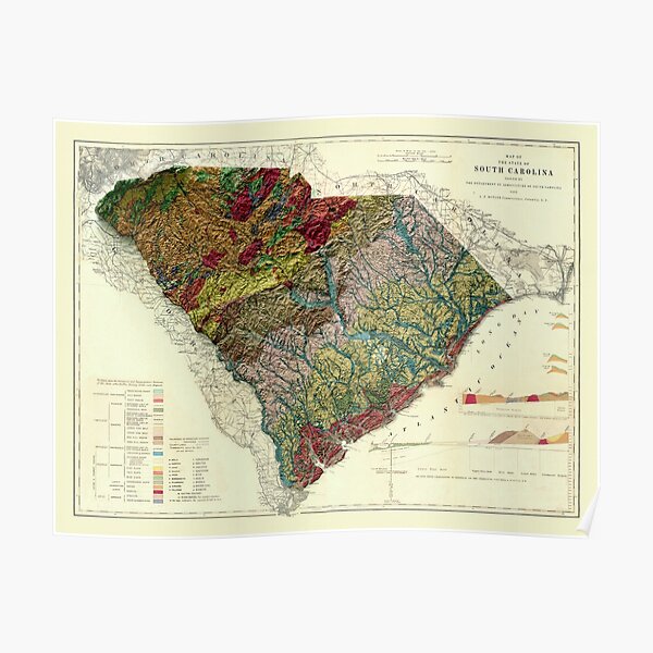 "1883 South Carolina Relief Map 3D digitally-rendered" Poster for Sale ...