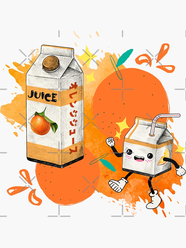 "Orange Juice Box Kawaii Anime Fruit Summer Splash" Sticker for Sale by ...
