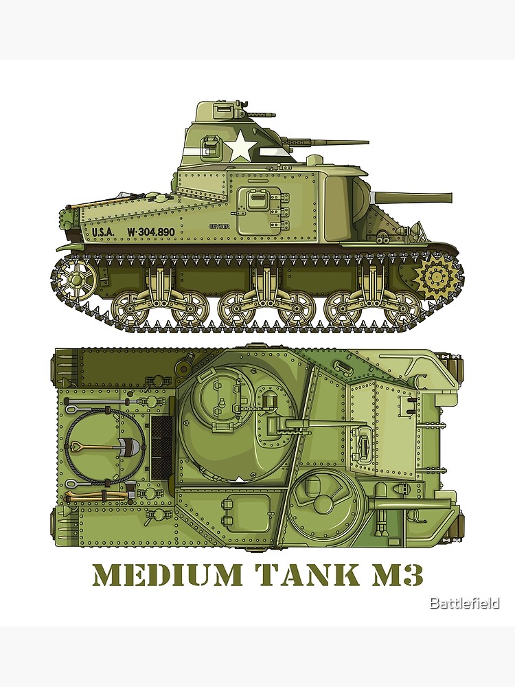 "M3 Lee Medium Tank American WW2 Army Tanks Diagram Gift" Art Print by ...