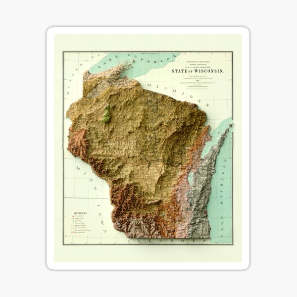 "1886 Wisconsin Relief Map 3D digitally-rendered" Sticker for Sale by ThinkAboutMaps | Redbubble
