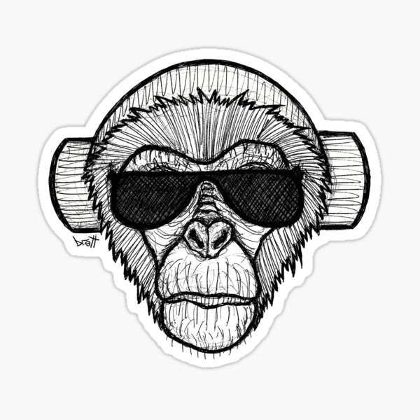 "Monkey Headphones" Sticker for Sale by bgilbert | Redbubble