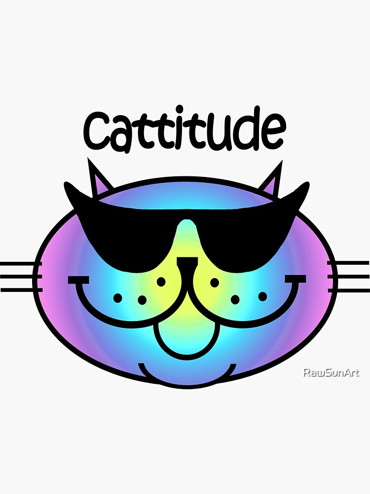 "CATTITUDE 2 - Bright Rainbow" Sticker by RawSunArt | Redbubble