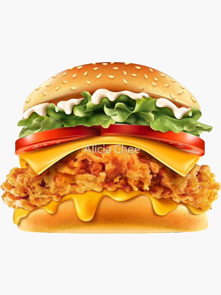 "Crispy Chicken Burger With Melted Cheese" Sticker by NiftyTrinket ...