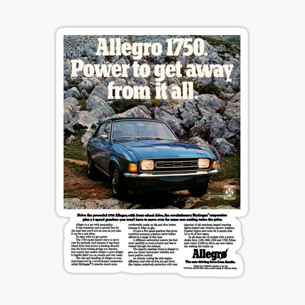 "AUSTIN ALLEGRO ADVERT" Sticker by ThrowbackMotors | Redbubble