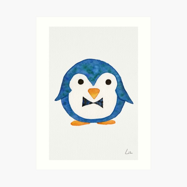 "Cute Blue Penguin Watercolor" Art Print for Sale by L12Art | Redbubble