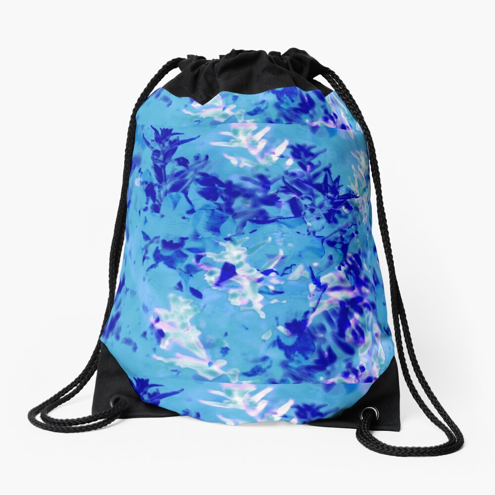 "Abstract blue and white floral design" Drawstring Bag by cesarpadilla ...