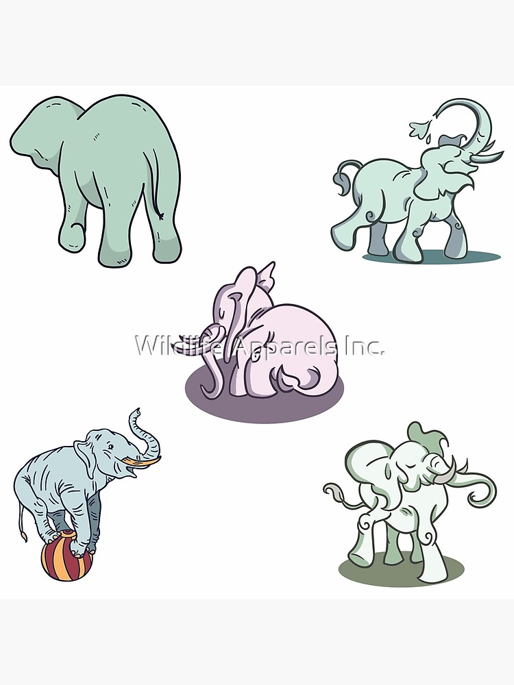 "Cartoon Elephant Sticker Pack" Art Print by WildlifeAppCo | Redbubble