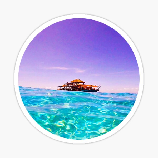 "Holographic Shades Of Blue Ocean Summer Beach Waves With Vintage Yacht ...