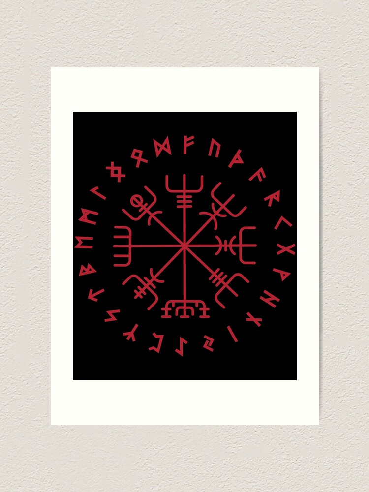 "Norse Vegvisir Elder Futhark Pagan Viking Runes Red" Art Print by ...