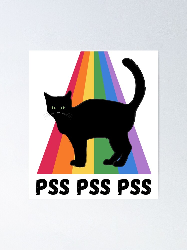 "Pss pss pss black cat with a rainbow background" Poster for Sale by ...