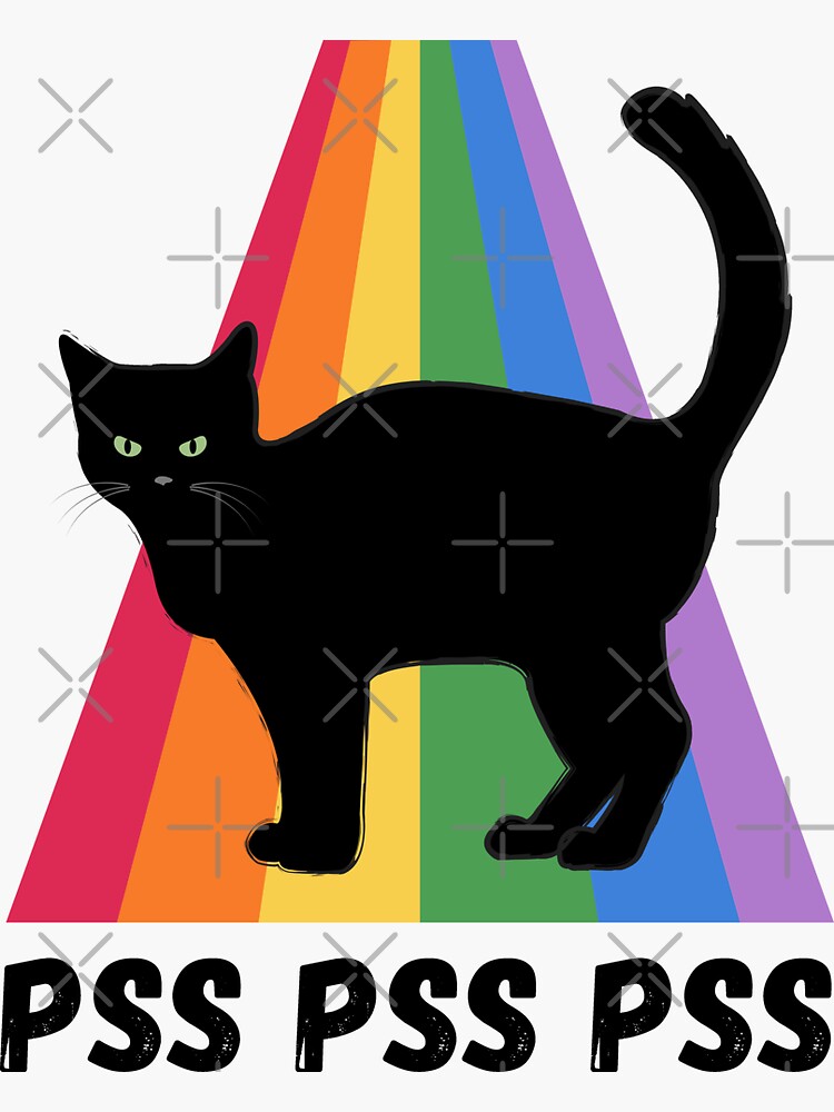 "Pss pss pss black cat with a rainbow background" Sticker by FluffySoap ...