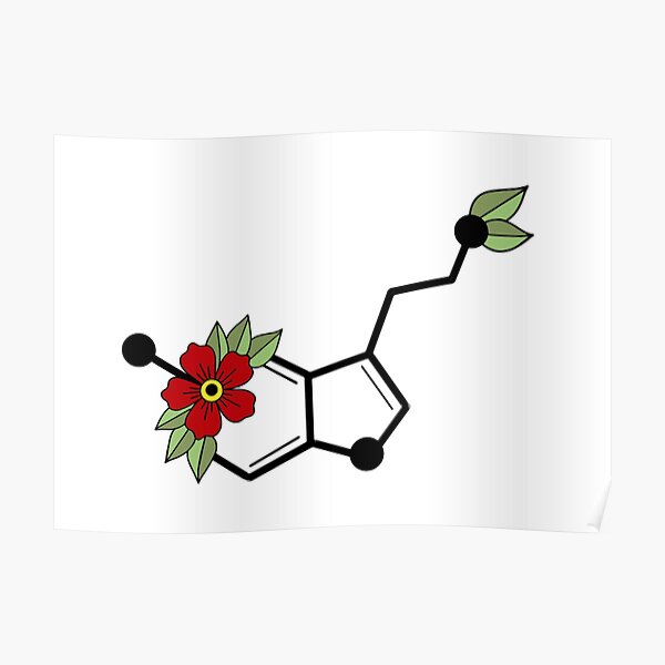"Serotonin Molecule with Red Flowers, Tattoo Design" Poster by ...