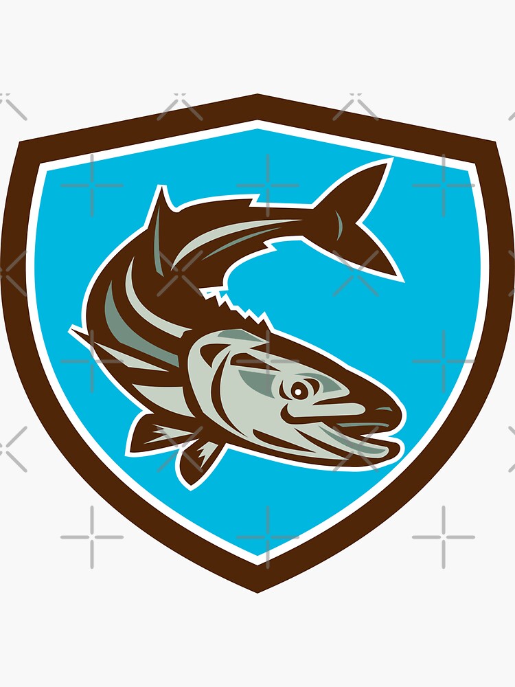 "Cobia Fish Diving Down Shield Retro" Sticker by patrimonio | Redbubble
