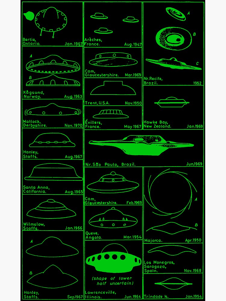 "UFO Shapes and Sizes - Green" Sticker for Sale by ddogsis | Redbubble