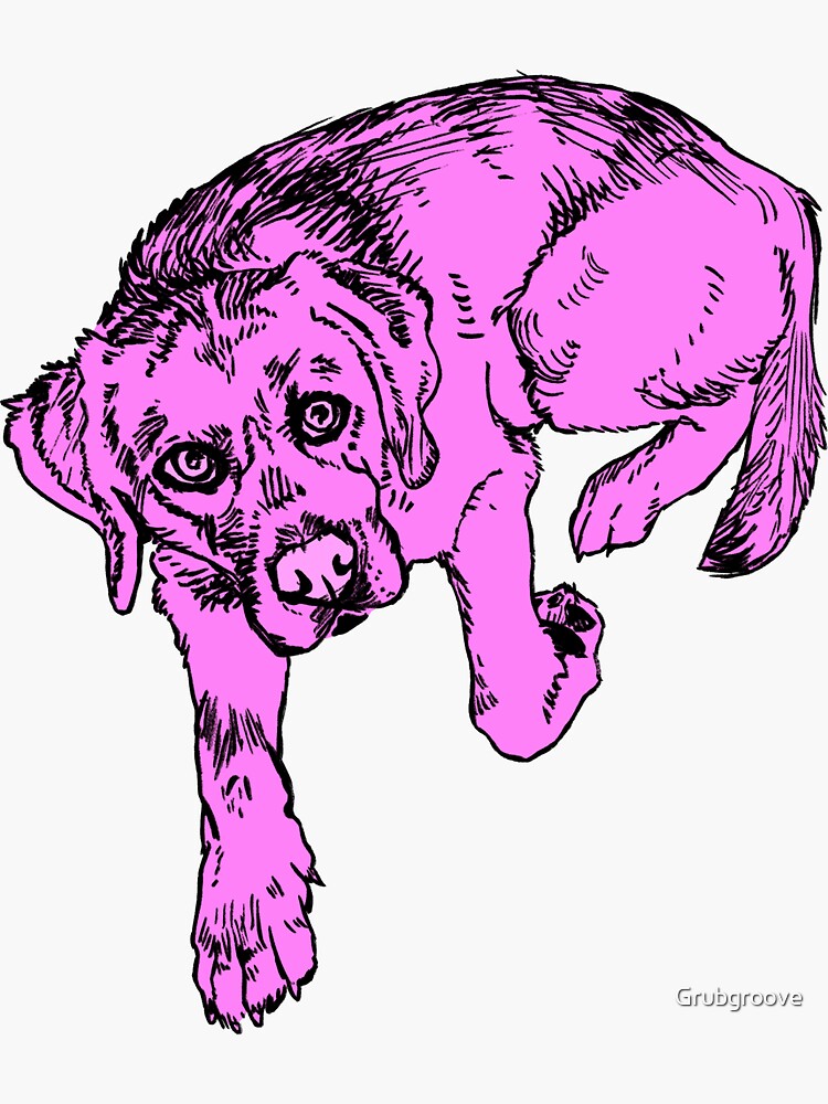 "Pink Labrador dog drawing" Sticker by Grubgroove | Redbubble