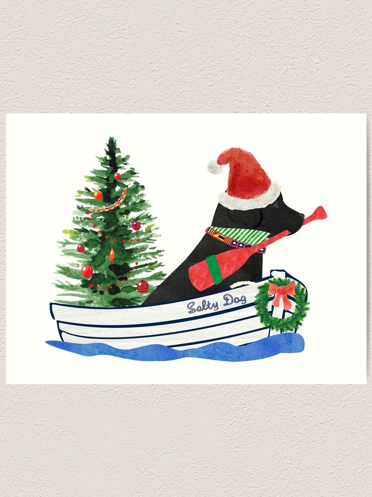 "Nautical Preppy Black Lab Aboard The Christmas Salty Dog" Art Print ...