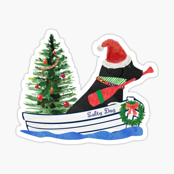 "Nautical Preppy Black Lab Aboard The Christmas Salty Dog" Sticker for ...