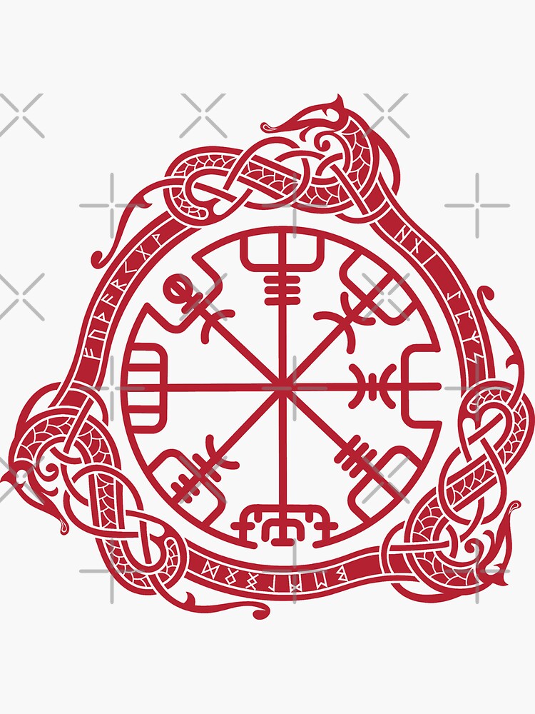 "Norse Red Vegvisir Pagan Viking Serpent Knotwork" Sticker for Sale by ...
