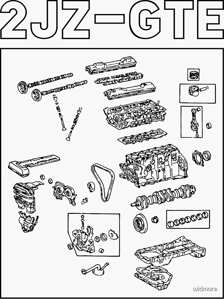 "2JZ Engine Drawing" Sticker by widmore | Redbubble