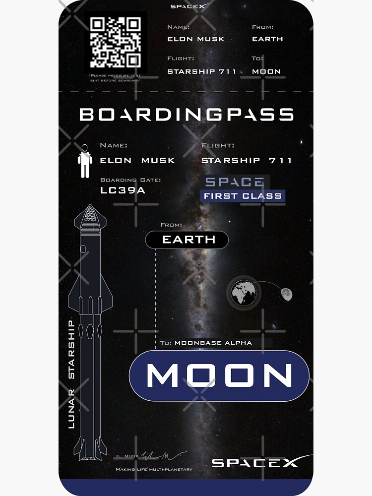 "Moon ticket Spacex - Starship" Sticker for Sale by Roel-zapdos | Redbubble