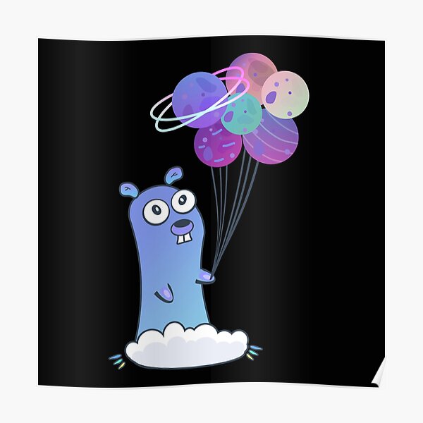 "Golang gopher in space with planets like bubbles" Poster by ...