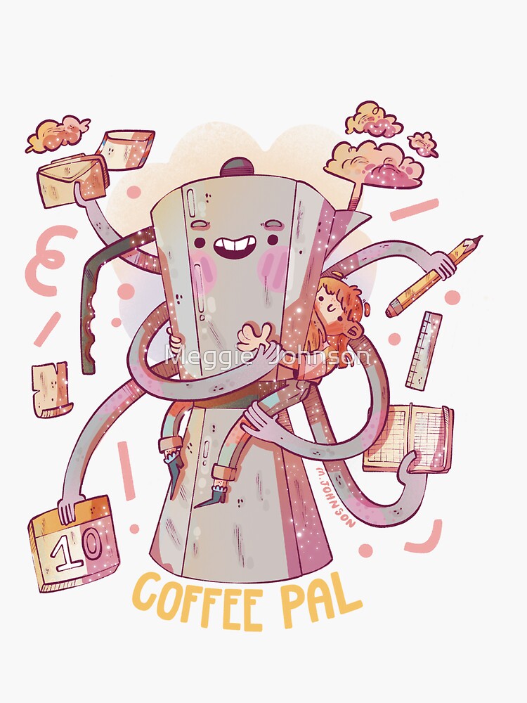 "Coffee Pal Cute Design" Sticker by meggiejohnson | Redbubble