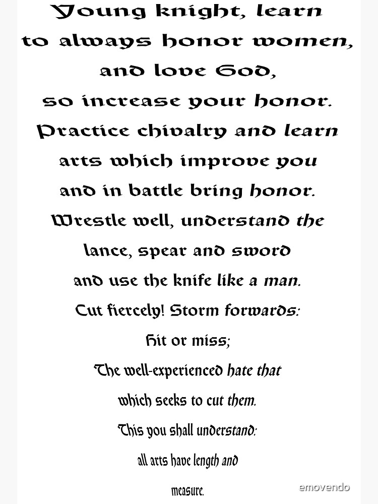 "Johannes Liechtenauer - Foreword to the Zettel - Black Text" Poster ...