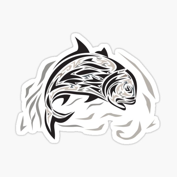 "Giant Trevally Jumping Down Tribal Art" Sticker for Sale by patrimonio ...