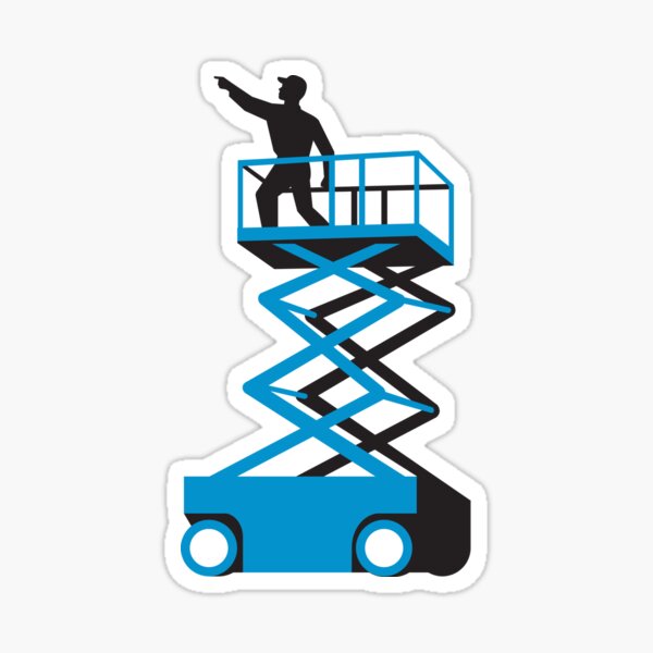 "Scissor Lift Worker Pointing Retro" Sticker for Sale by patrimonio ...