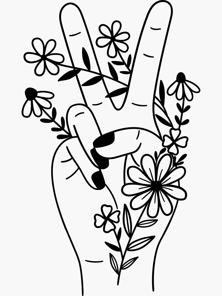 "Peace sign hand with flowers" Sticker for Sale by IrinaOstapenko ...