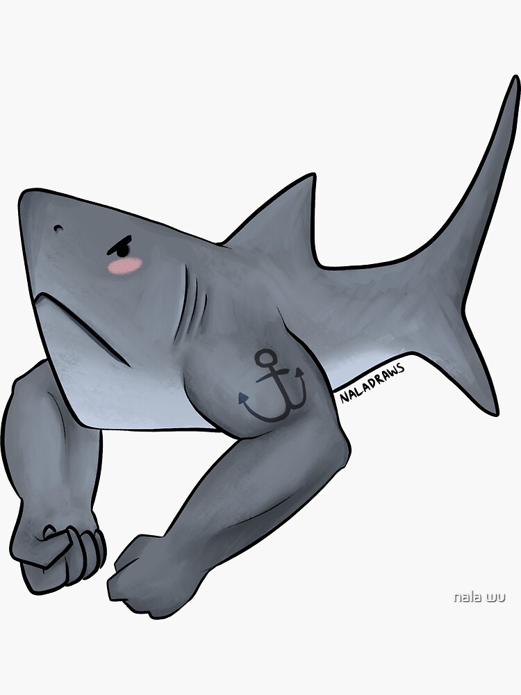 "buff shark with arms" Sticker by nalawu | Redbubble