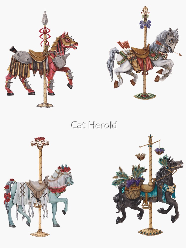 "Four Carousel Horses of the Apocalypse Vertical" Sticker for Sale by ...