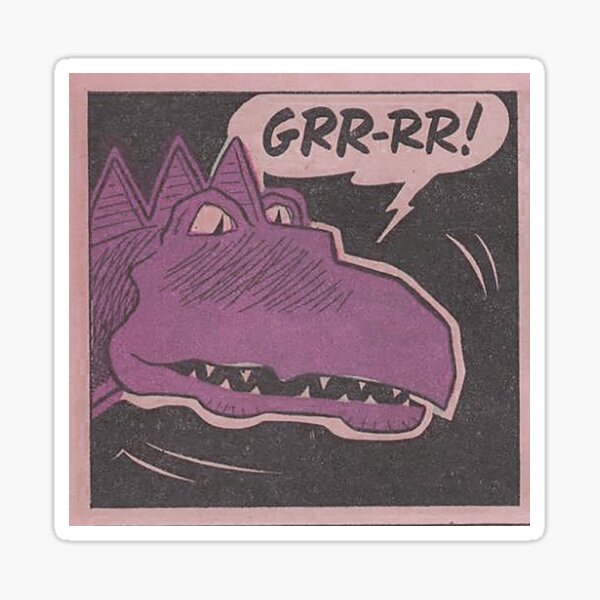 Pegatina «¡Cómic de dinosaurio púrpura GRR-RR !, ilustración de dibujos ...