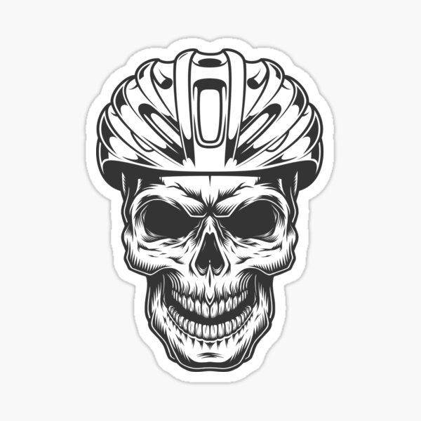 "Skull With Bicycle Helmet" Sticker for Sale by LandOfThieves | Redbubble