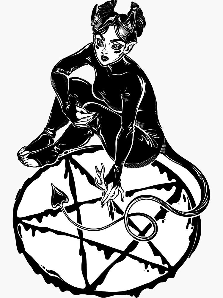 "Beautiful witch imp woman drawing a pentagram. Magic gothic fantasy ...