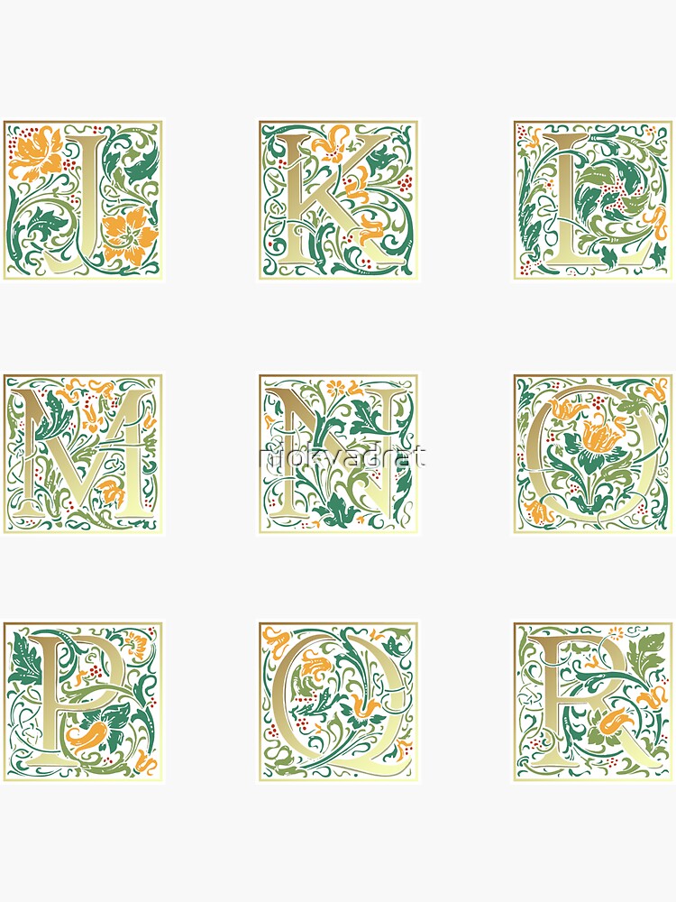 "Sticker Pack William Morris Illuminated Letters J to R White" Sticker ...