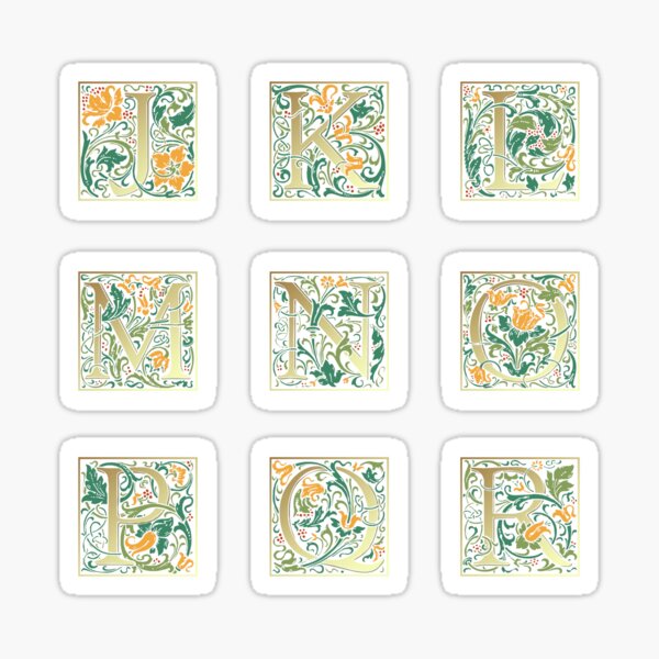 "Sticker Pack William Morris Illuminated Letters J to R White" Sticker ...