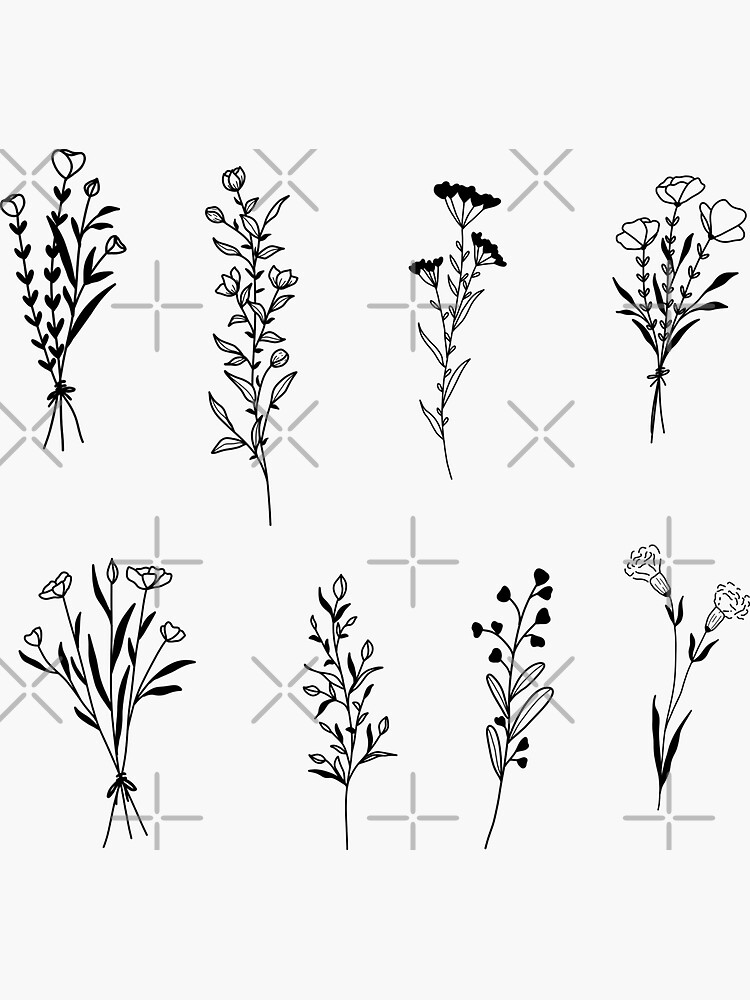 "Wildflowers One Line Art Flowers Pattern Pack" Sticker for Sale by ...